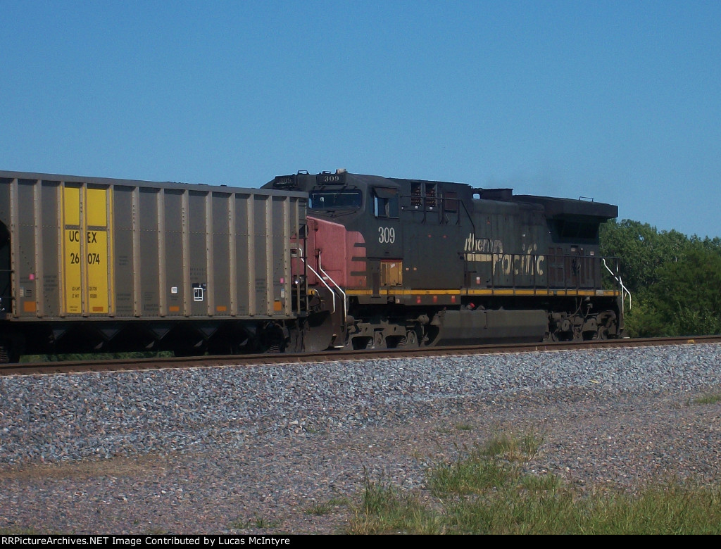 SP 309 DPU on westbound UP empty coal train